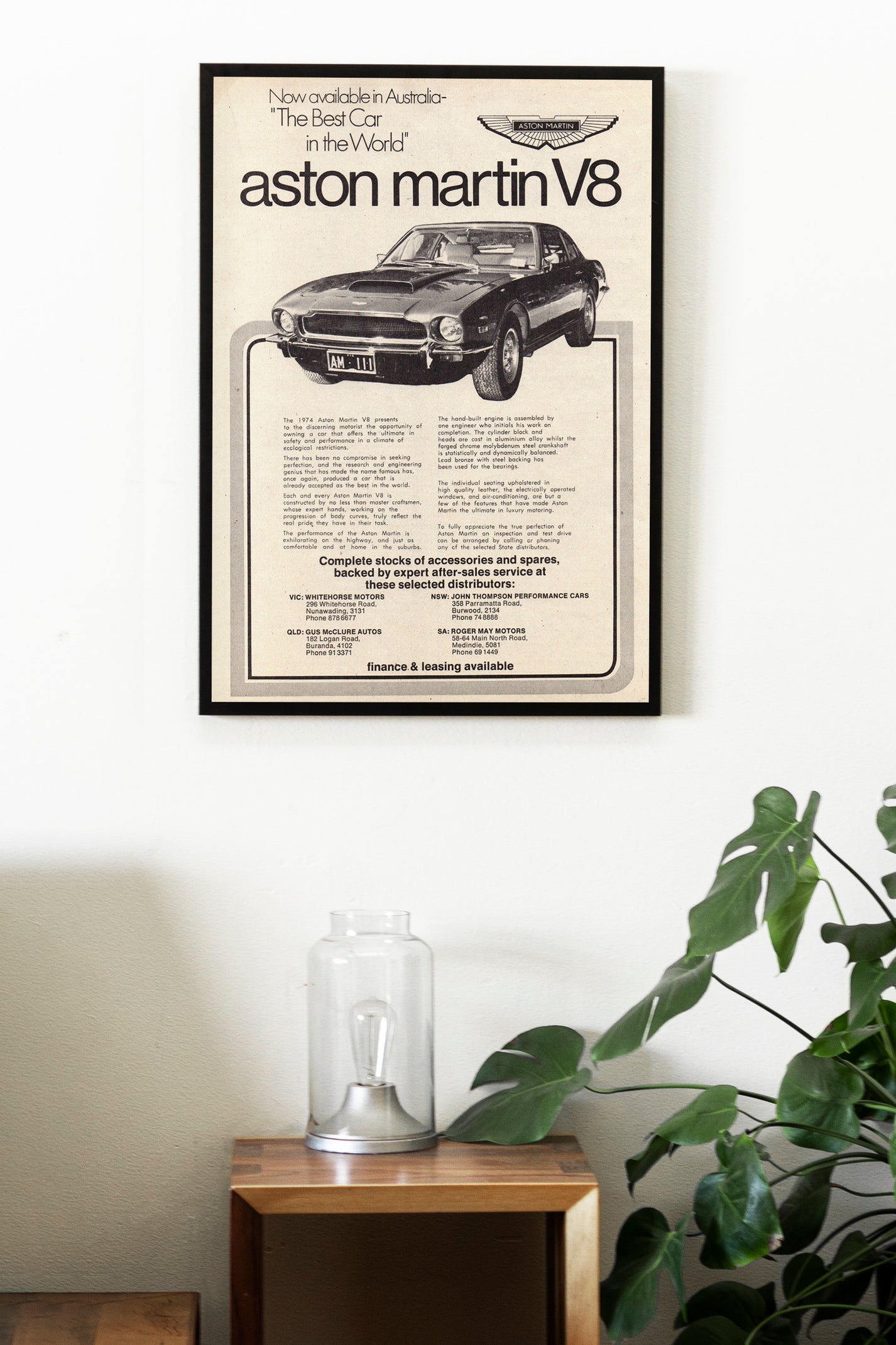 Aston Martin V8 Advertising Poster, 70s Style Print, Vintage Design ...