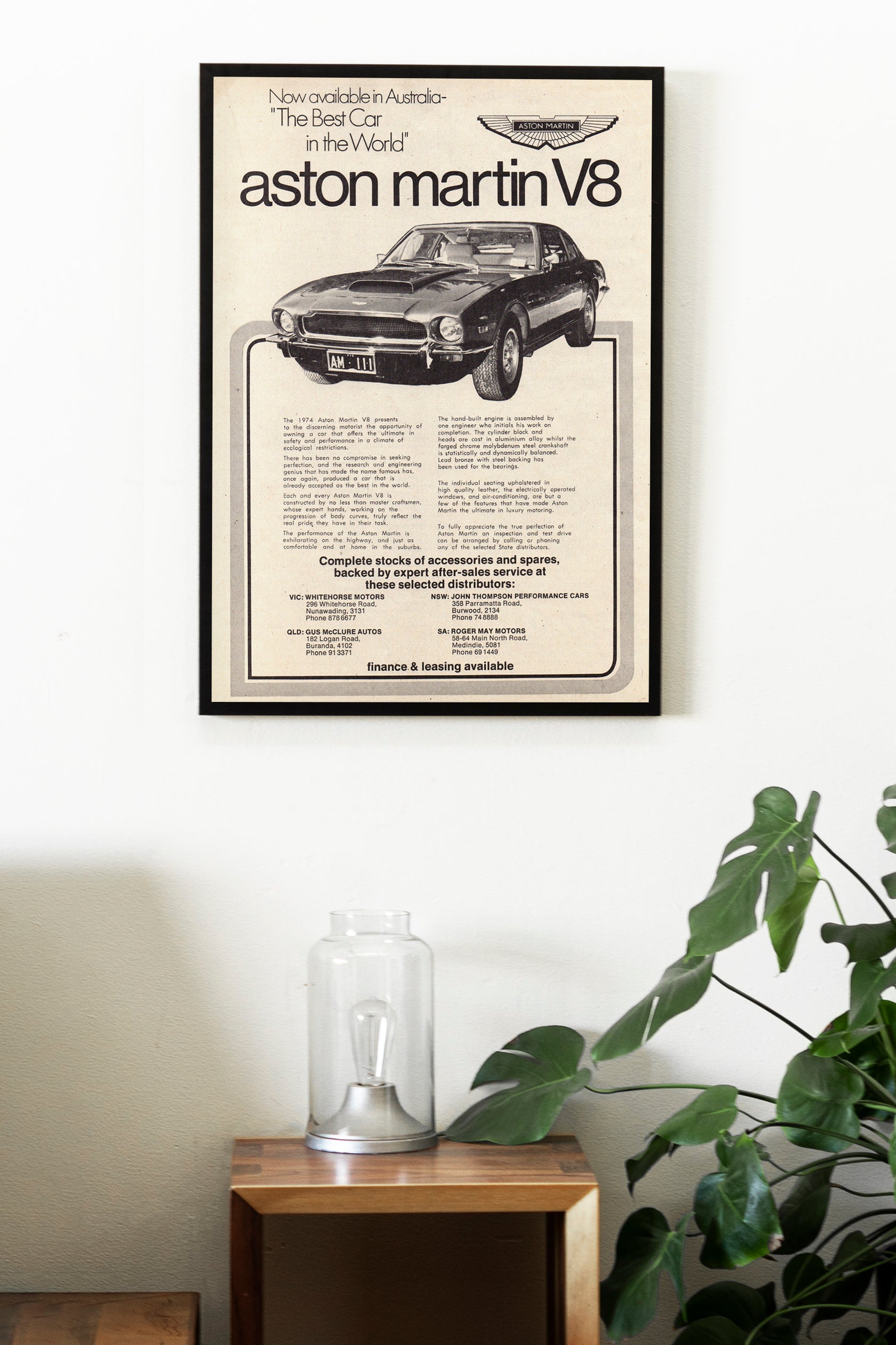 Aston Martin V8 Advertising Poster, 70s Style Print, Vintage Design ...